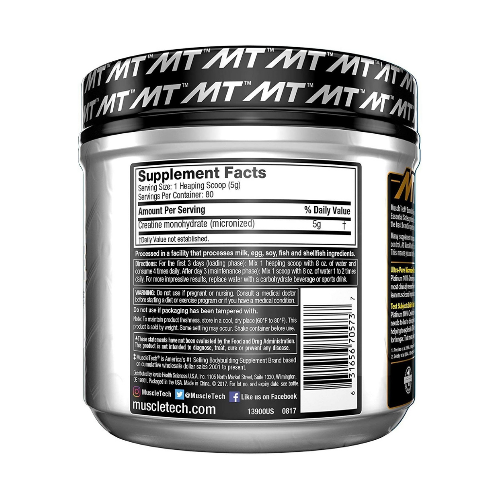 Muscletech Essential Series Platinum 100% Creatine, Unflavoured, 400 g