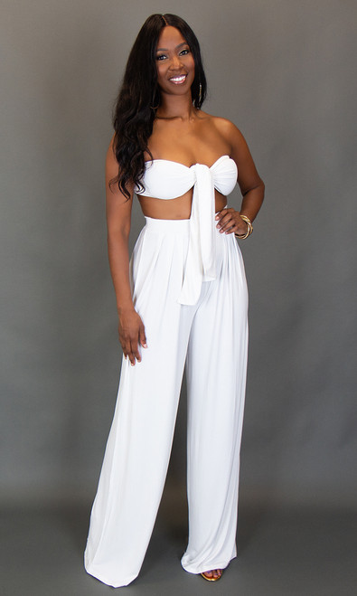 Tall Women's White Two Piece Pant Set | Tall Clothing