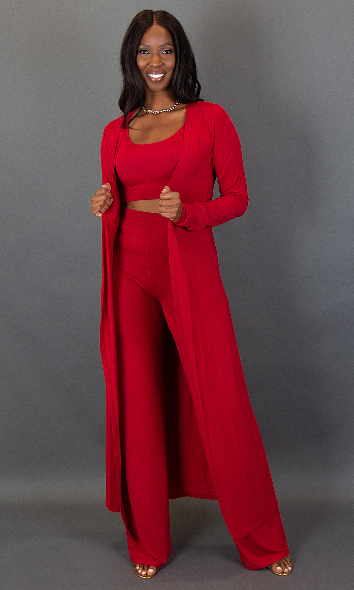 Tall Women's Long Red Duster | Tall Sweaters |Prissy Duck