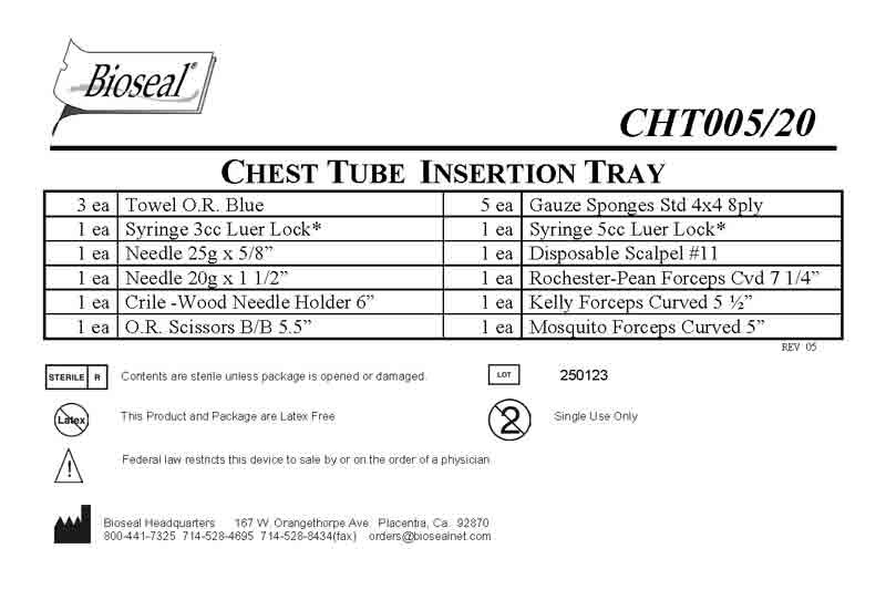 Chest Tube Insertion Tray - CHT005 - Bioseal Inc