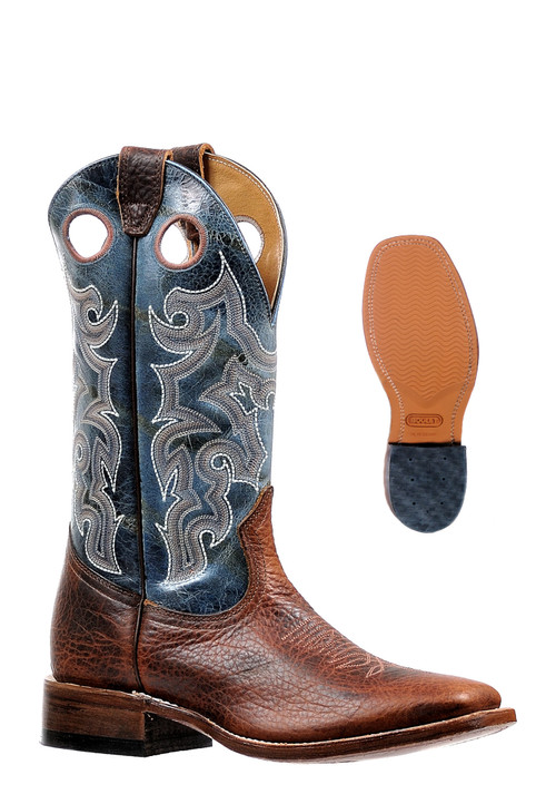 Men's Boulet 9293 Cognac and Blue with Rubber Sole, Wide Square Toe ...