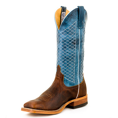 Men's Anderson Bean S1116 Blue and Chocolate Bison with Wide Square Toe ...