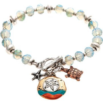 Multicolor Glass Bead Sand Dollar Shell Bracelet
