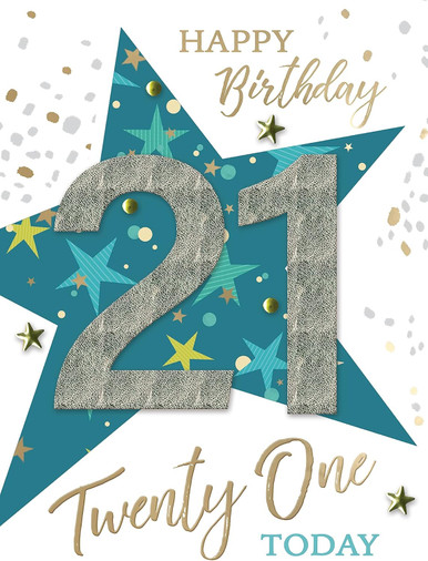 Embellished Star Twenty One Male 21st Birthday Card - Occasion Cards