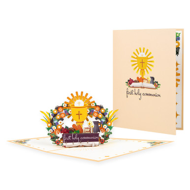 Religious Symbols & Floral First 3D Pop Up Holy Communion Card ...