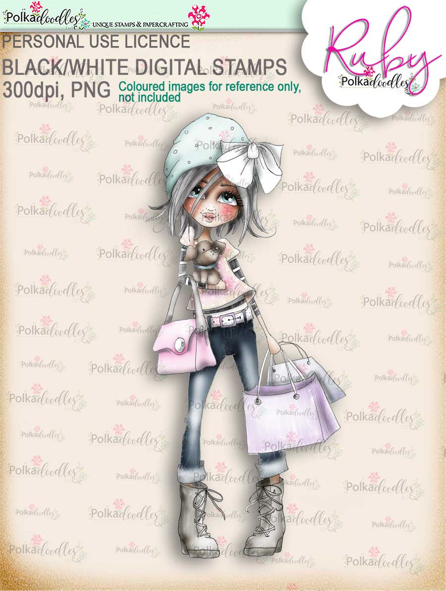 Ruby Dog Days - COLOUR digi stamp printable download - Polkadoodles ...