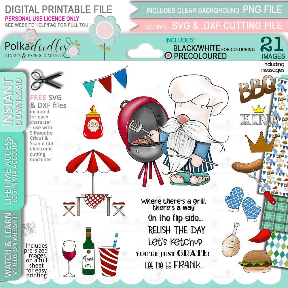 BBQ, Chef, Cook bundle - Gnome For Men printable clipart digital stamp ...