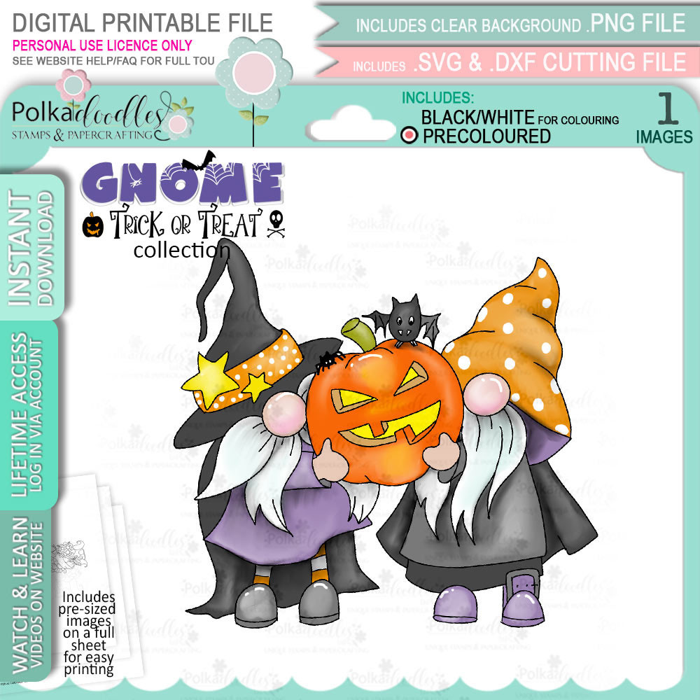 Boo Ghost Halloween Gnome digital stamp - (COLOUR) printable clipart ...