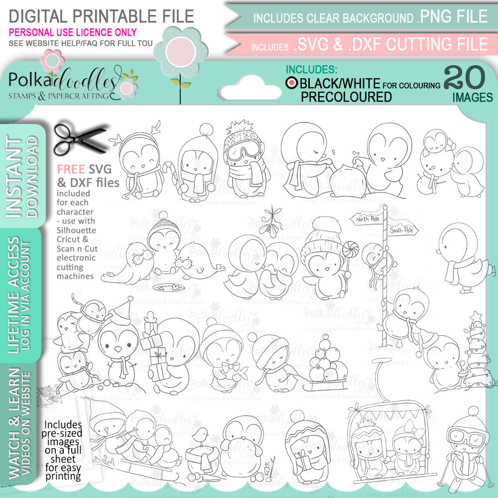 Card making Printables - Christmas holiday printables - Theo Penguin ...