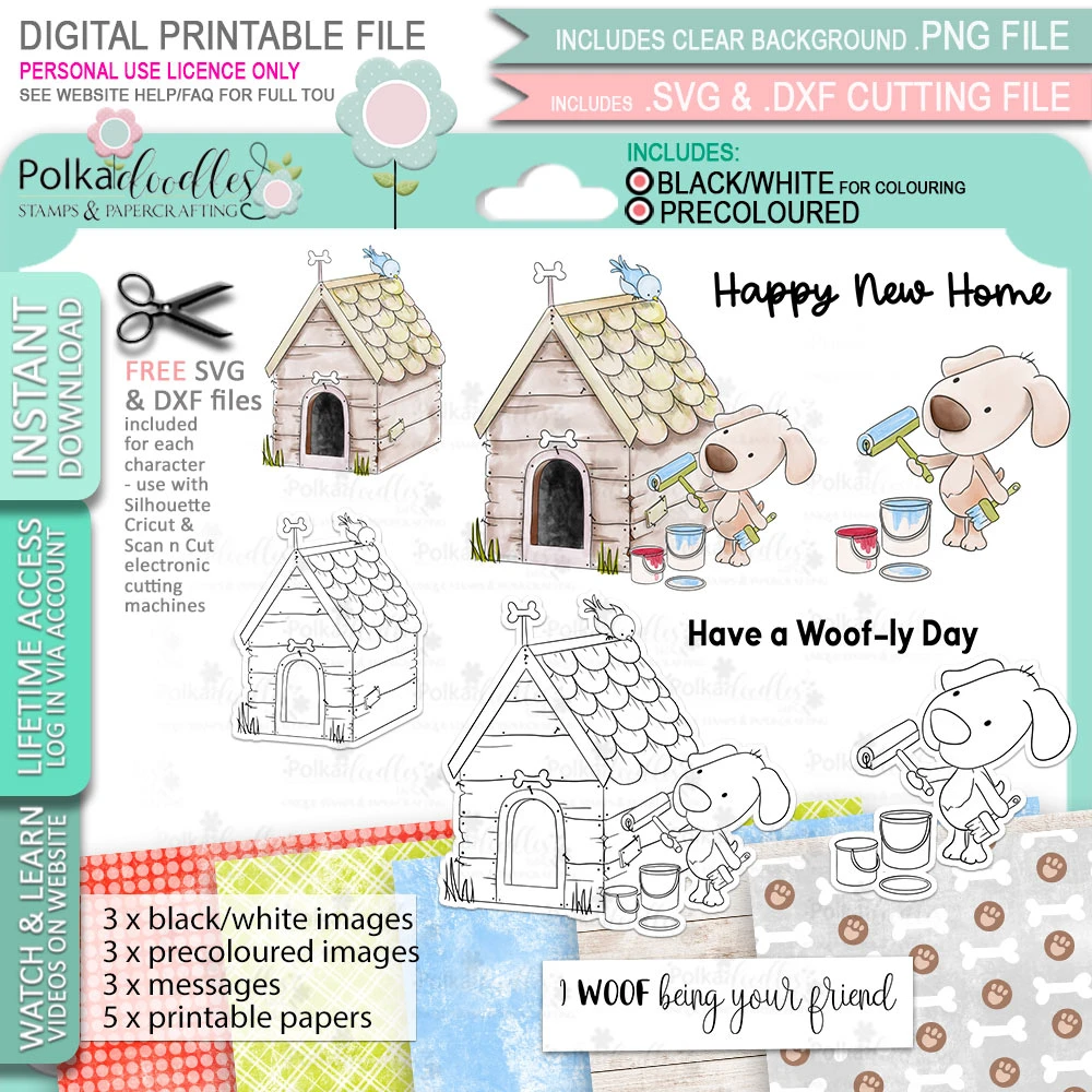 Bob the Dog painting Kennel - printable craft digital stamp download ...