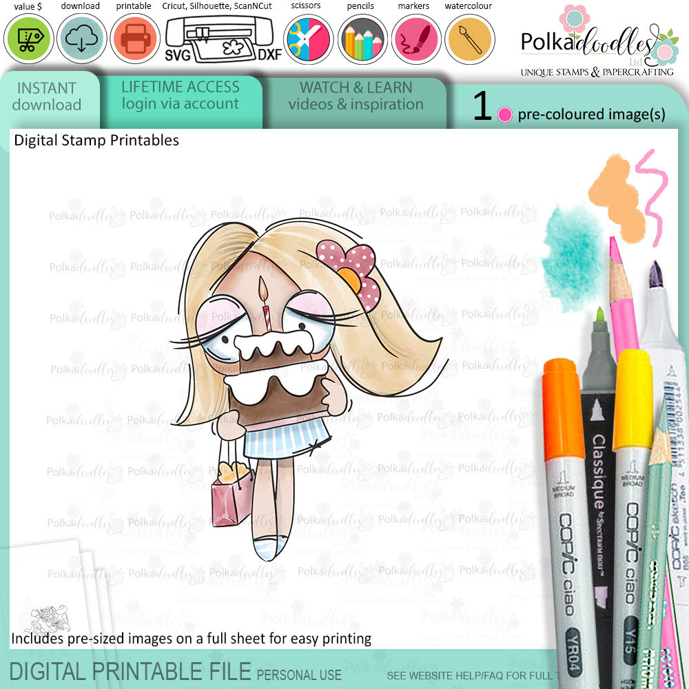Wanda girl fun printable stamps card making crafts scrapbook
