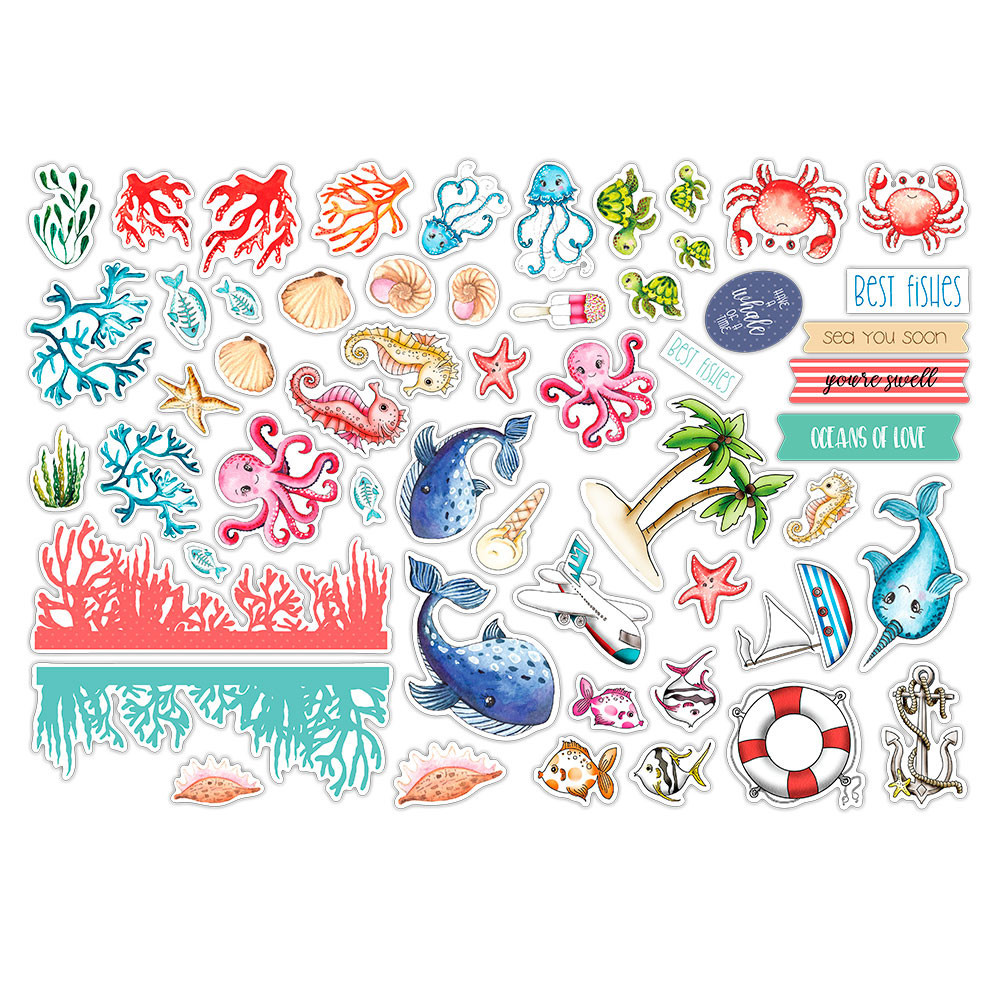 JUMBLES - Ocean/sea/beach 50 piece laser cut Paper Ephemera pack ...