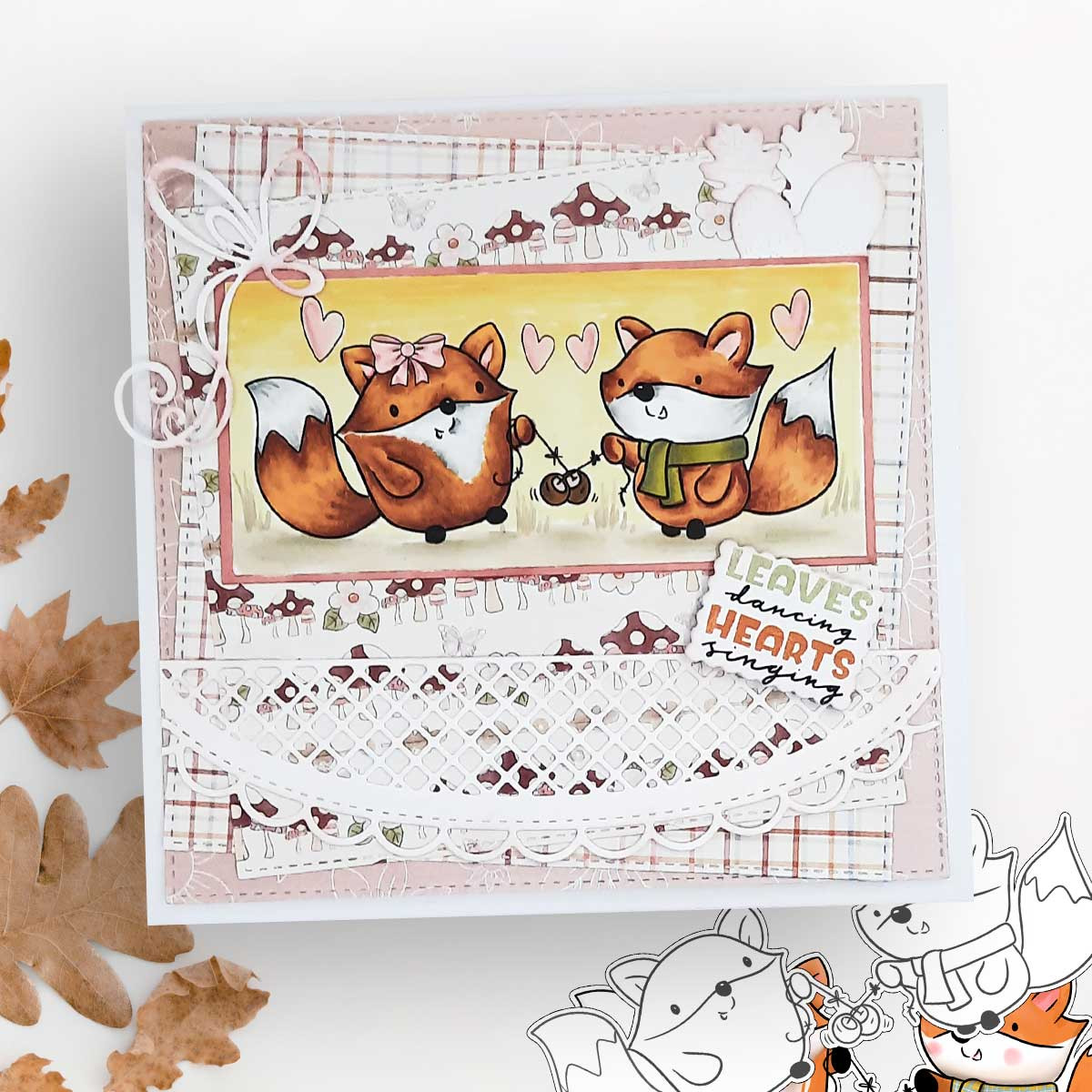 Hello cute Autumn Fall Fox - printable stamp craft card making digital ...