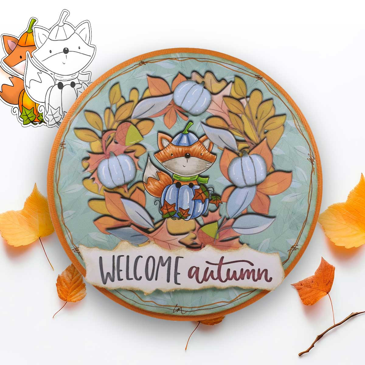 Snowflake Autumn Fall Fox - printable stamp craft card making digital ...