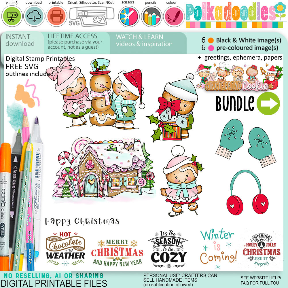 Card making Printables - Christmas holiday printables - Gingerbread ...