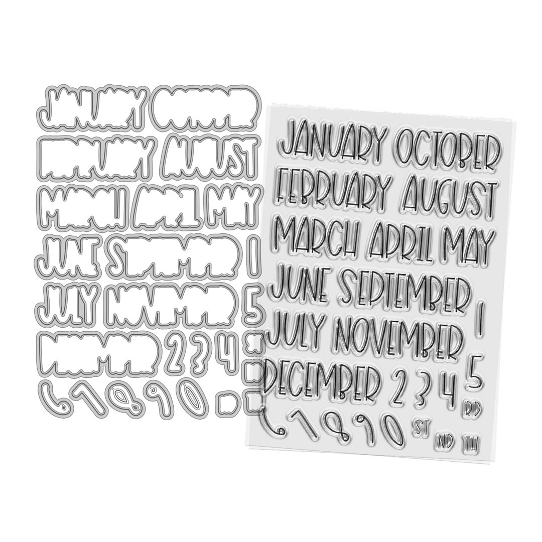 Calendar Months & Numbers clear Stamps & Outline dies bundle (Large A5 ...