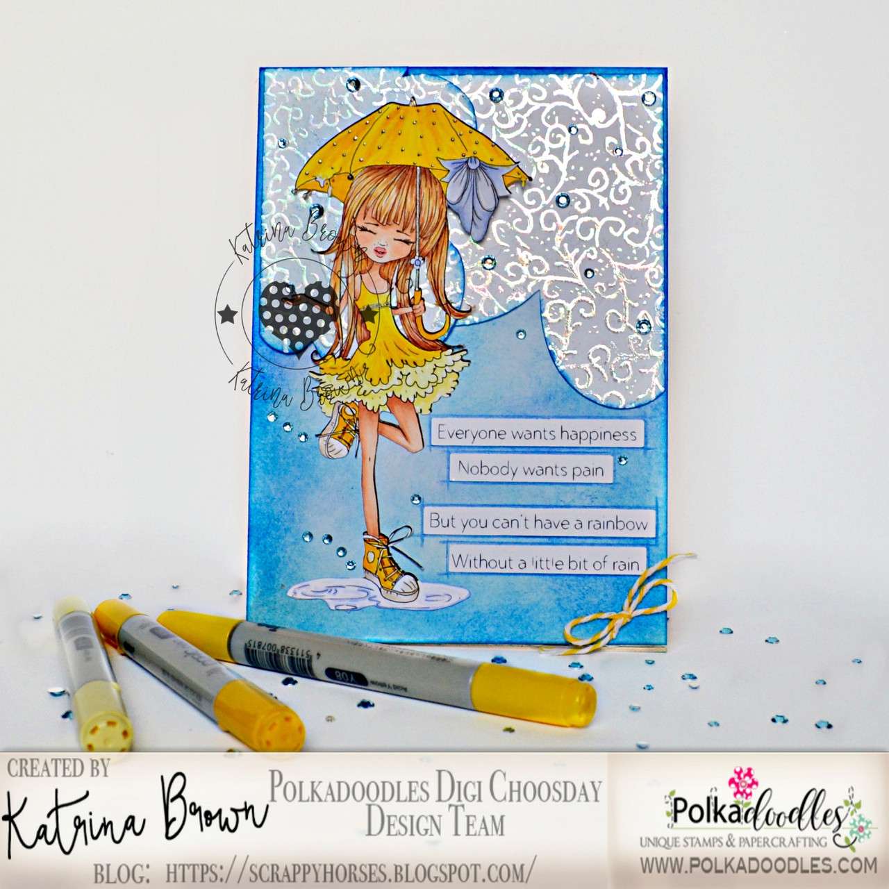 Ruby Raindrop Umbrella - precoloured digi stamp download - Polkadoodles ...