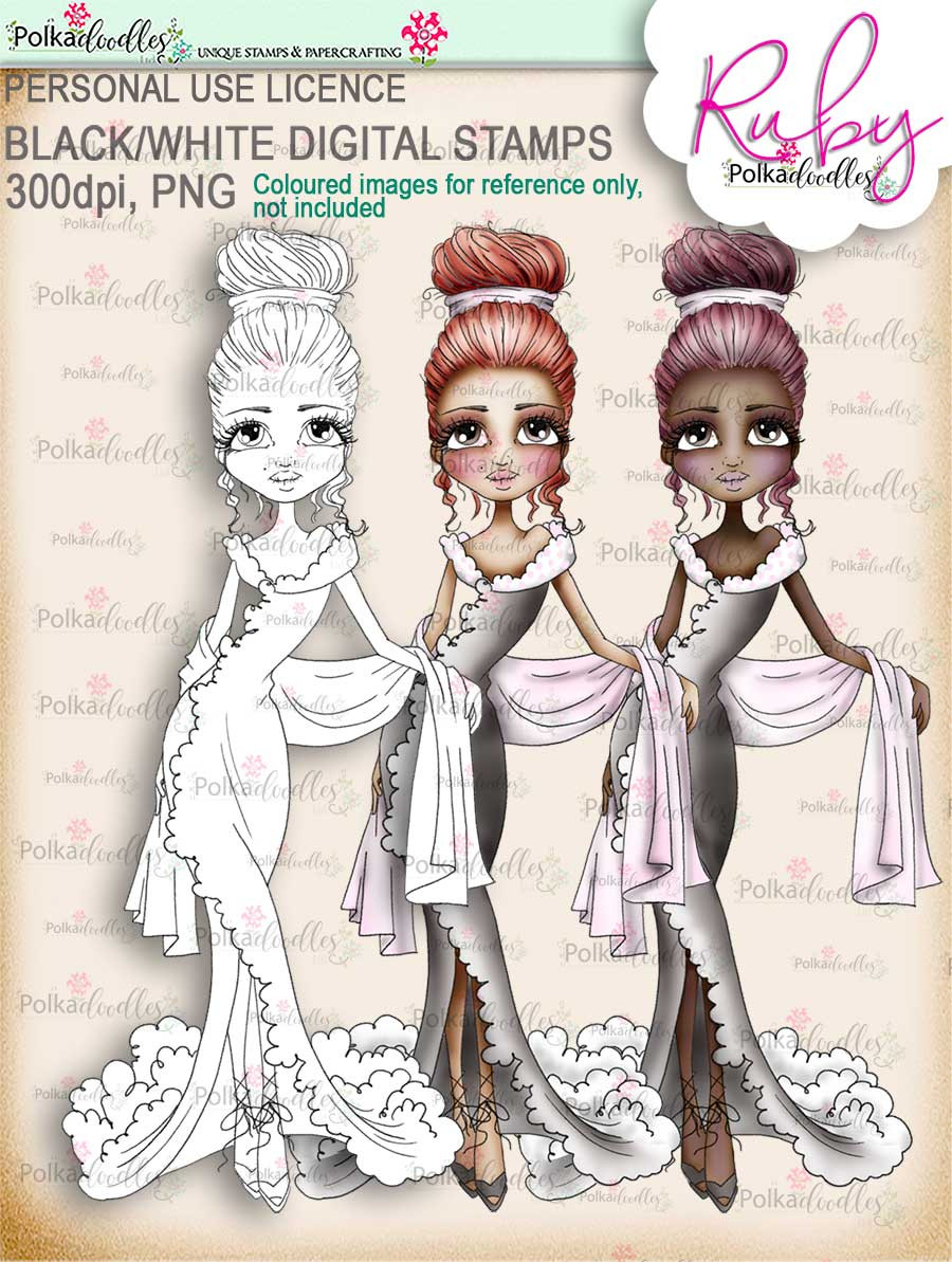 Ruby Chic - black/white digi stamp download - Polkadoodles Ltd
