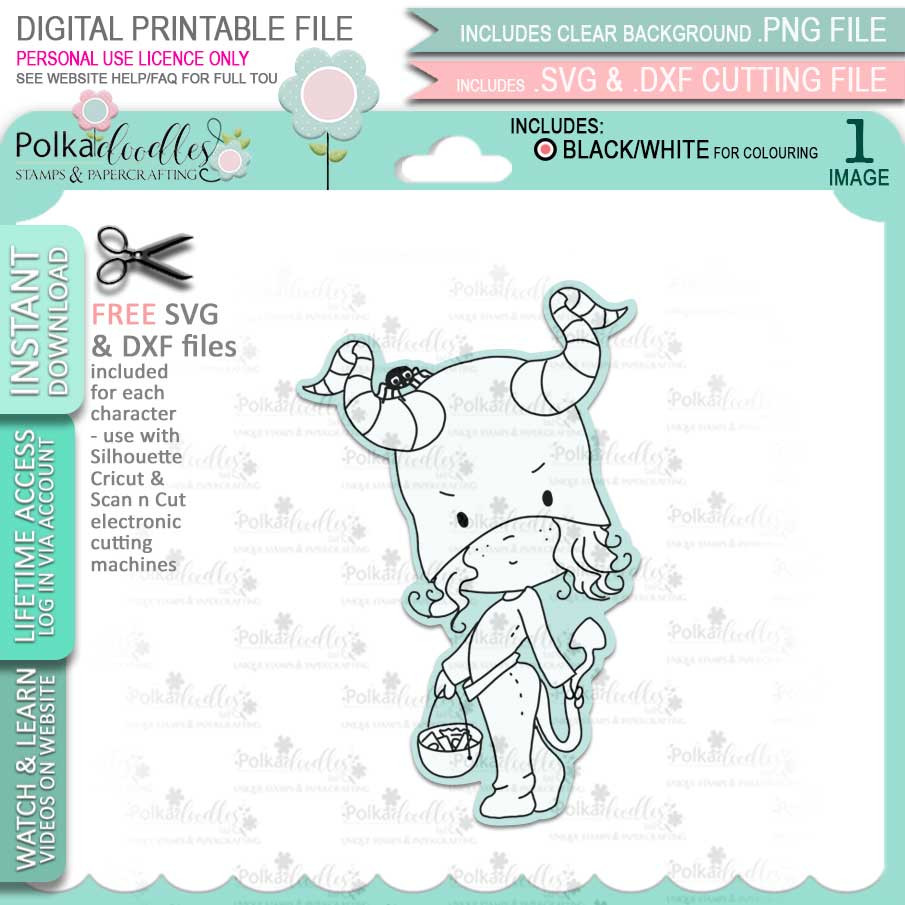 Cute Little Devil Boo Halloween - printable digital stamp download with ...