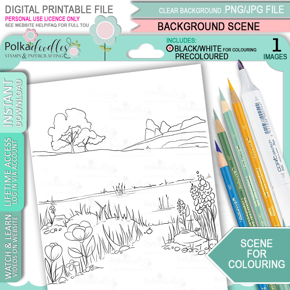 Garden river Country Scene background for colouring - printable craft ...