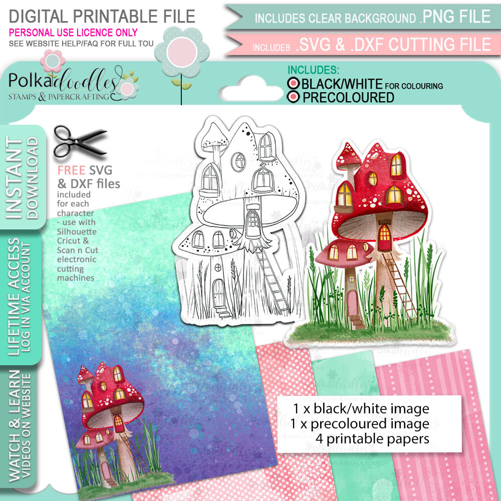 Toadstool Delight - printable craft digital stamp download, SVG, papers ...