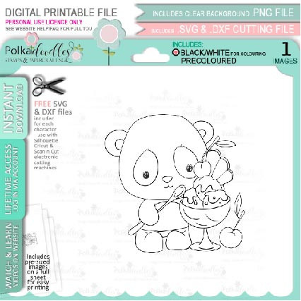 Ice Cream sundae - Noodle Panda Bear Cute printable digital stamp with ...