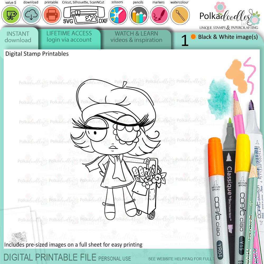Shopping - Wanda Cute printable digi stamp clipart with SVG outlines ...