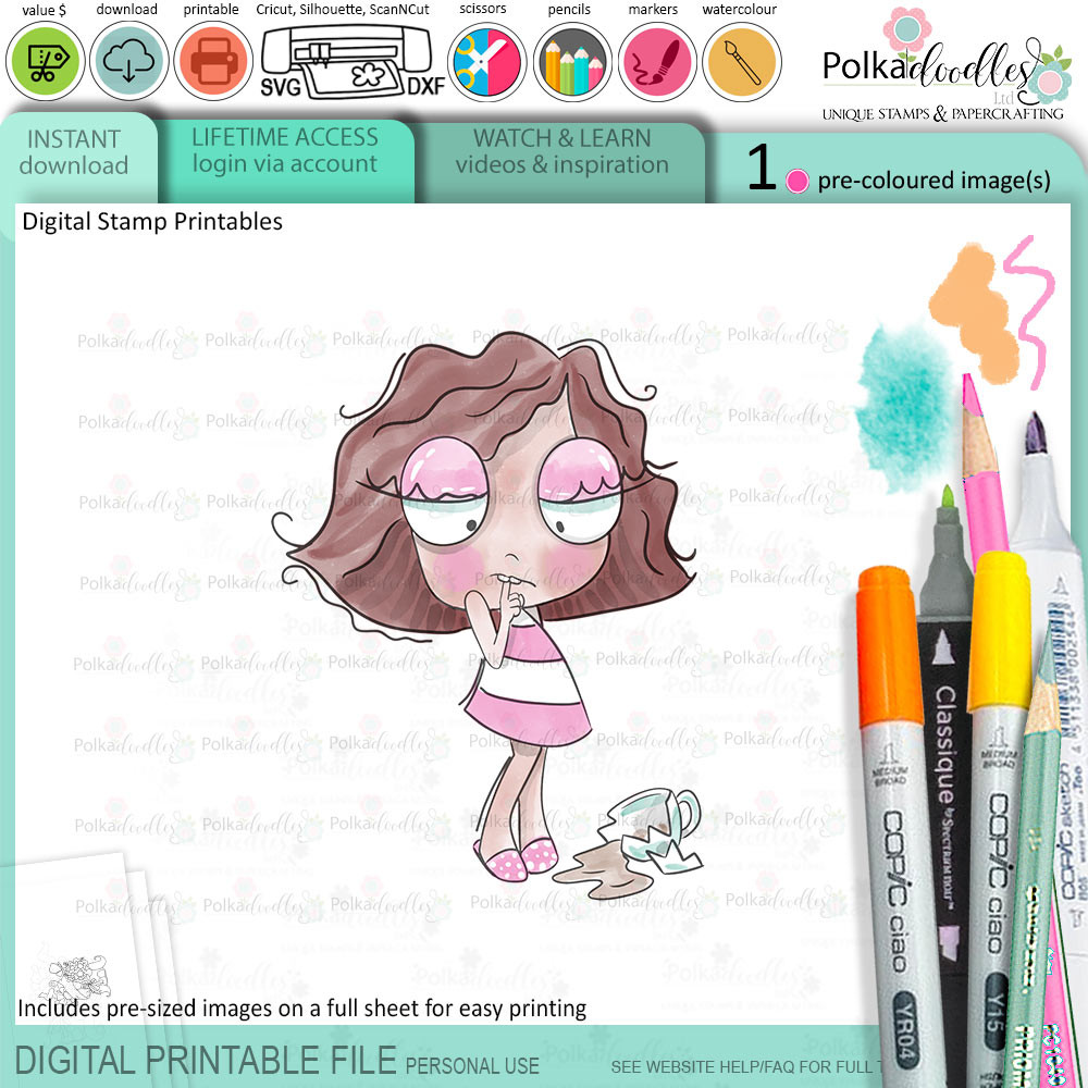 Clumsy - Wanda PRECOLOURED Cute printable digi stamp clipart with SVG ...
