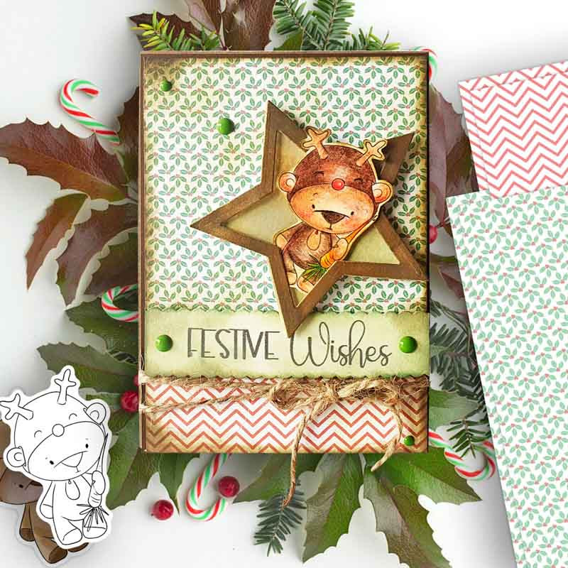 Reindeer dress up Bella Christmas bear - colour clipart printable stamp ...