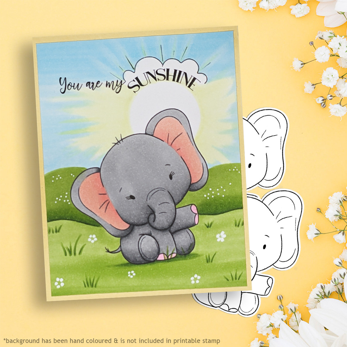 Hello elephant printable digital stamp for card making, craft ...