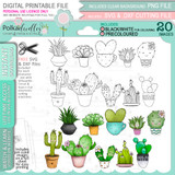 Happy Cactus Succulent BIG bundle - printable clipart digital stamp for ...