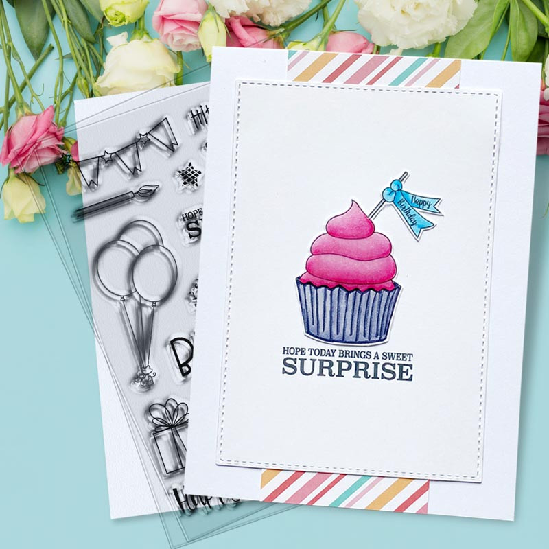 BIG BIRTHDAY SURPRISE 4 x 6" Clear Stamp Set - Polkadoodles card making ...