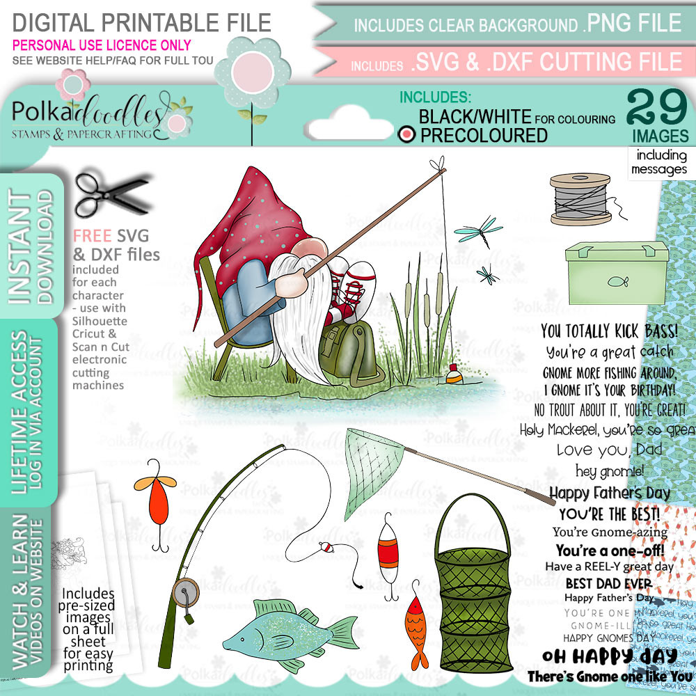 Fishing Gnome For Men - Bundle of printable clipart digital stamp ...
