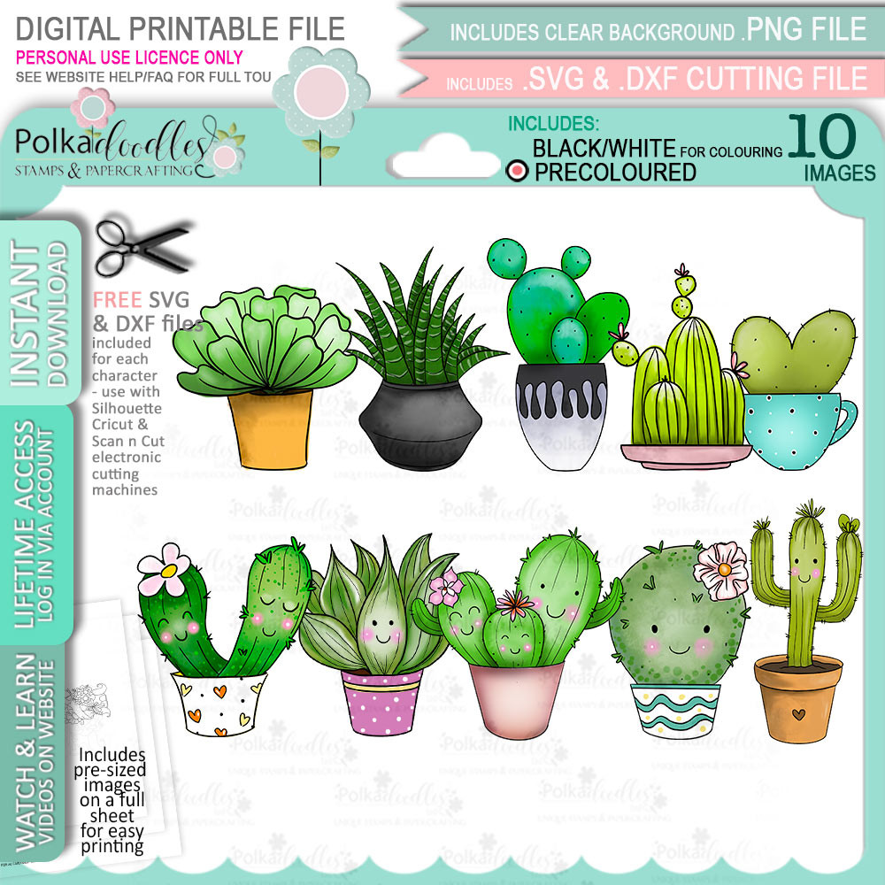 Happy Cactus Succulent BIG bundle - printable clipart digital stamp for ...