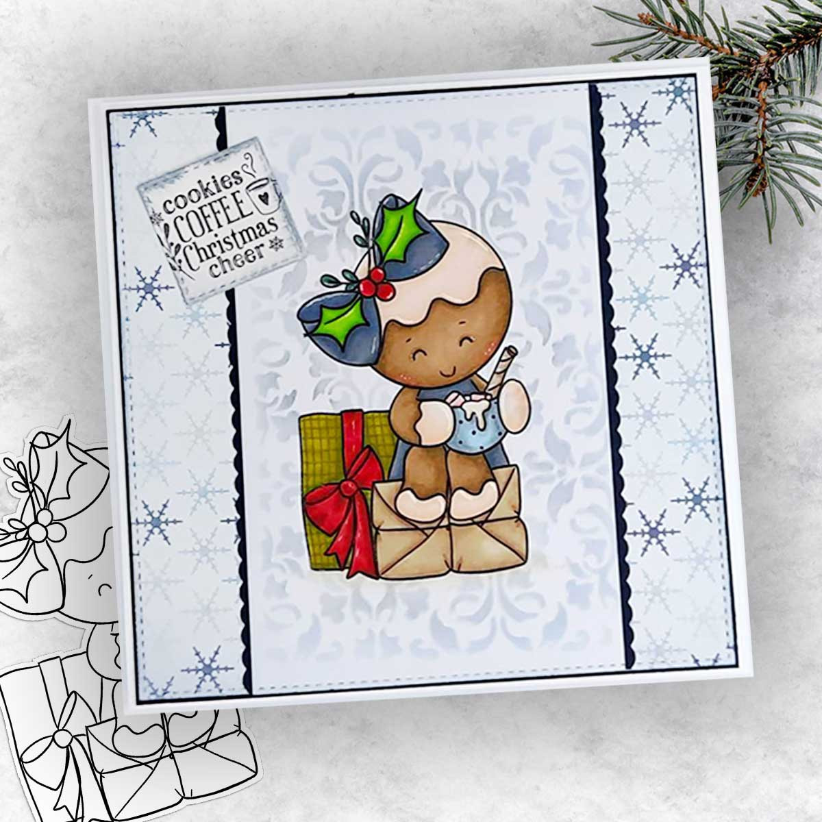 Gift Wrapping - Gingerbread Holly digital stamp - printable clipart for ...