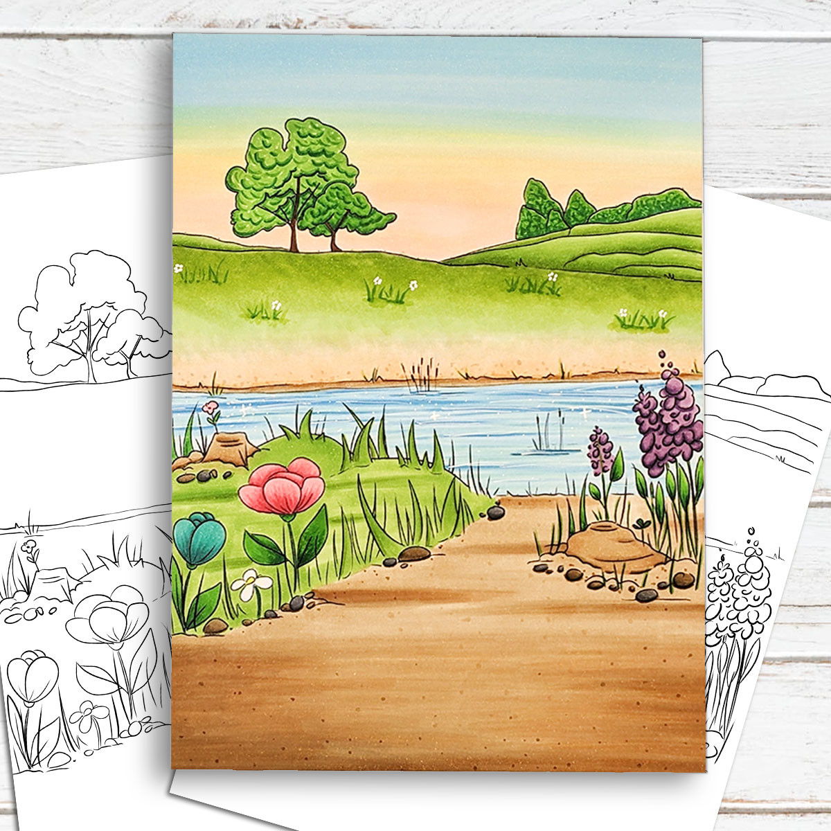 Garden Fence and Birdhouse Country Scene background for colouring ...