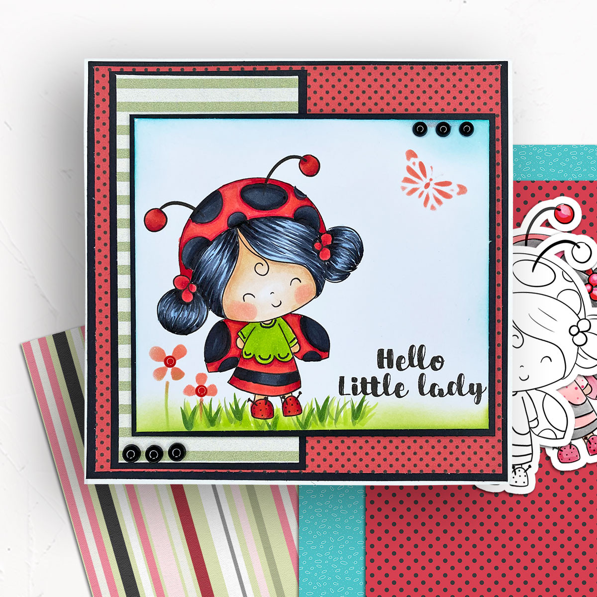 Sleeping Lily Ladybug Ladybird PRECOLOURED Cute digital stamp with SVG ...