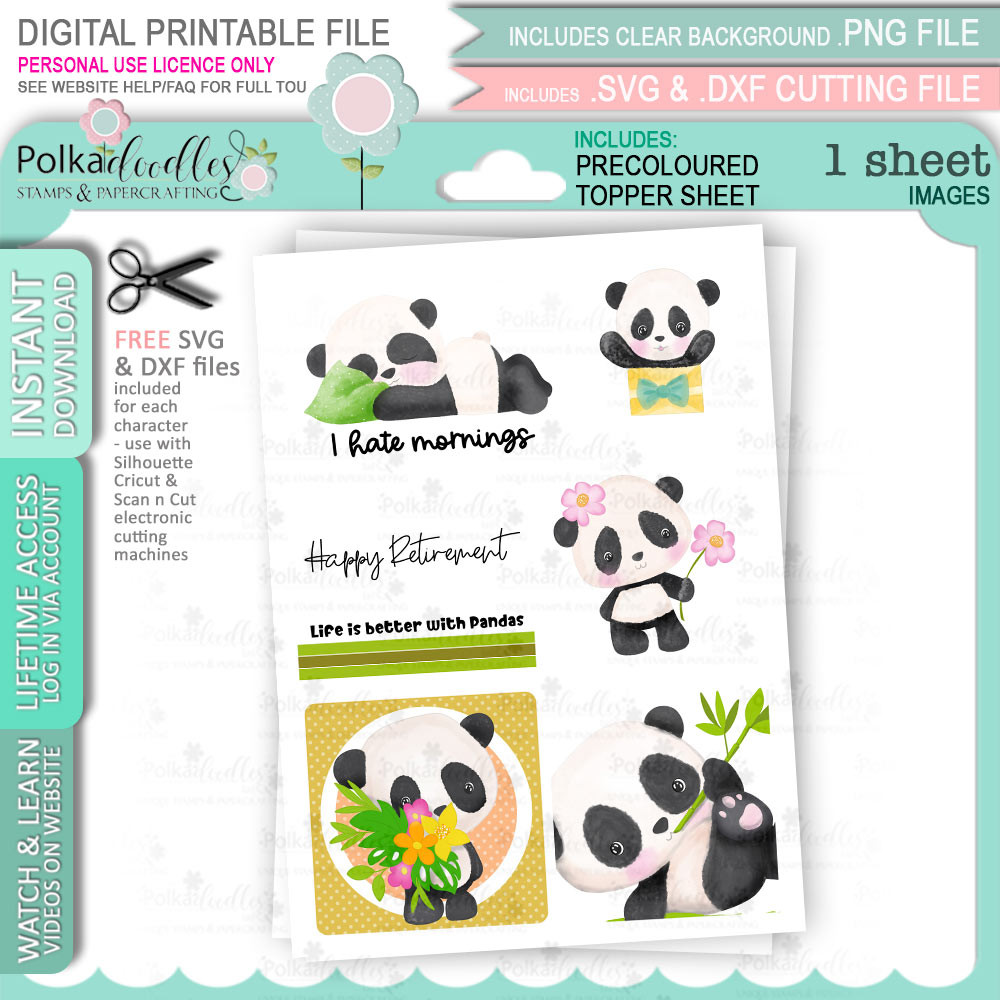 Noodle Panda Topper Sheet 7 - printable digital stamp clipart for card ...