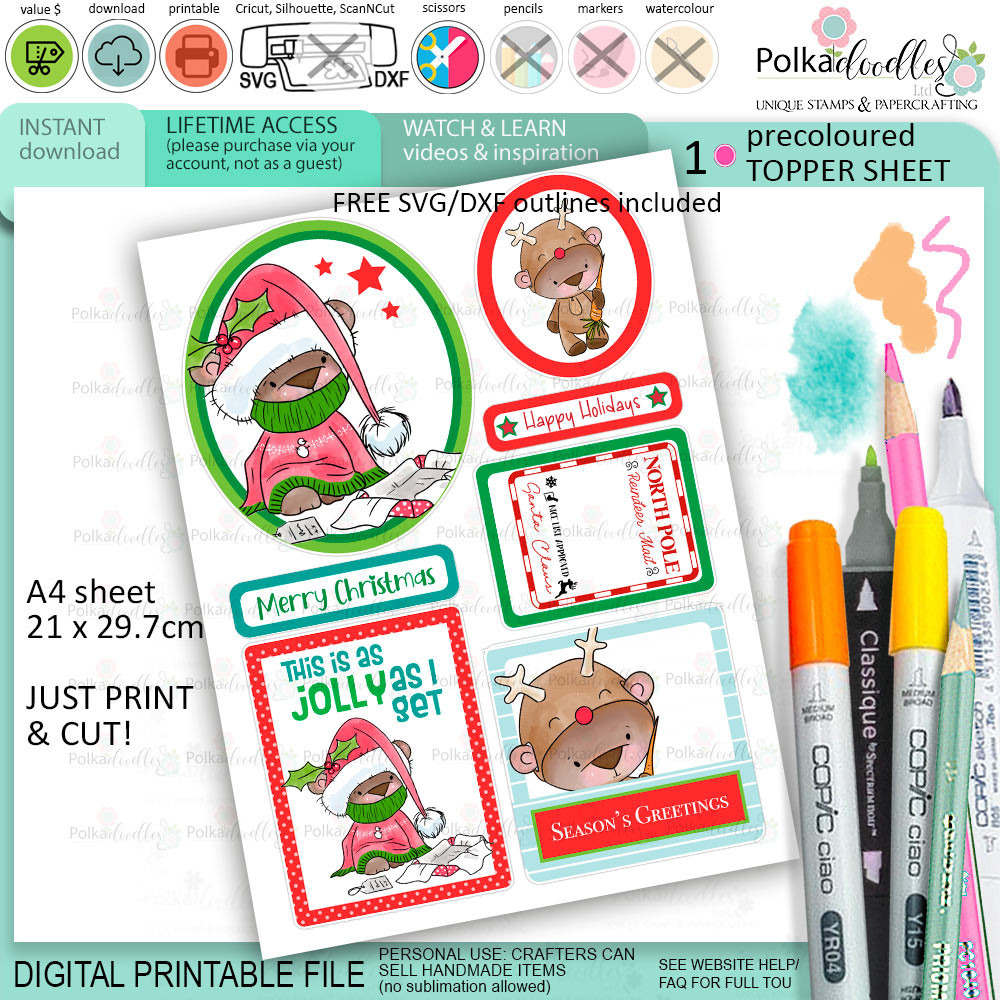 Topper sheet 1 Christmas printable colour clipart craft card making ...