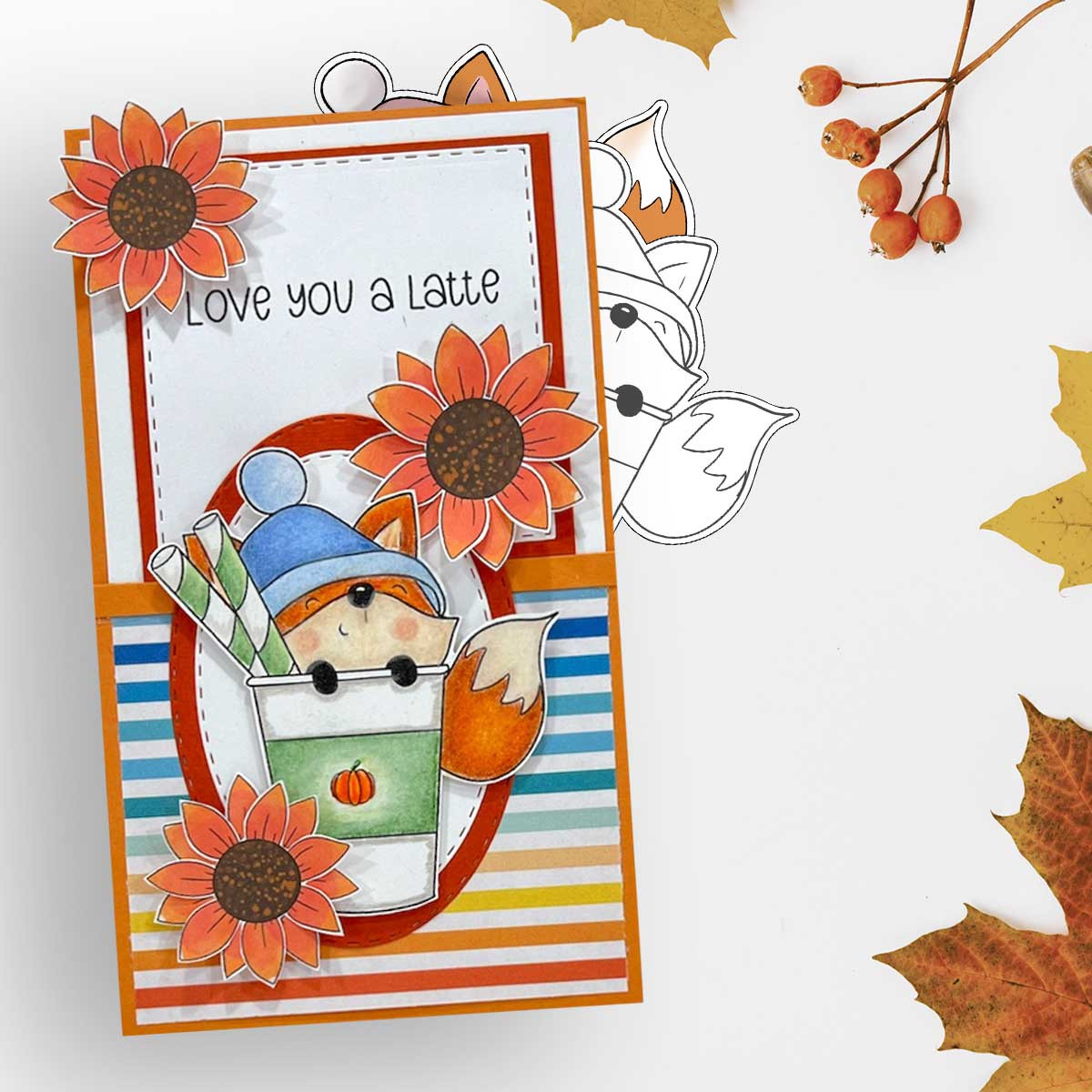 Hello cute Autumn Fall Fox - printable stamp craft card making digital ...