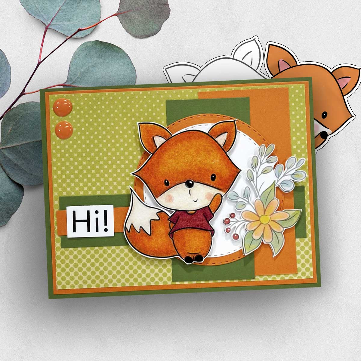 Hello cute Autumn Fall Fox - printable stamp craft card making digital ...