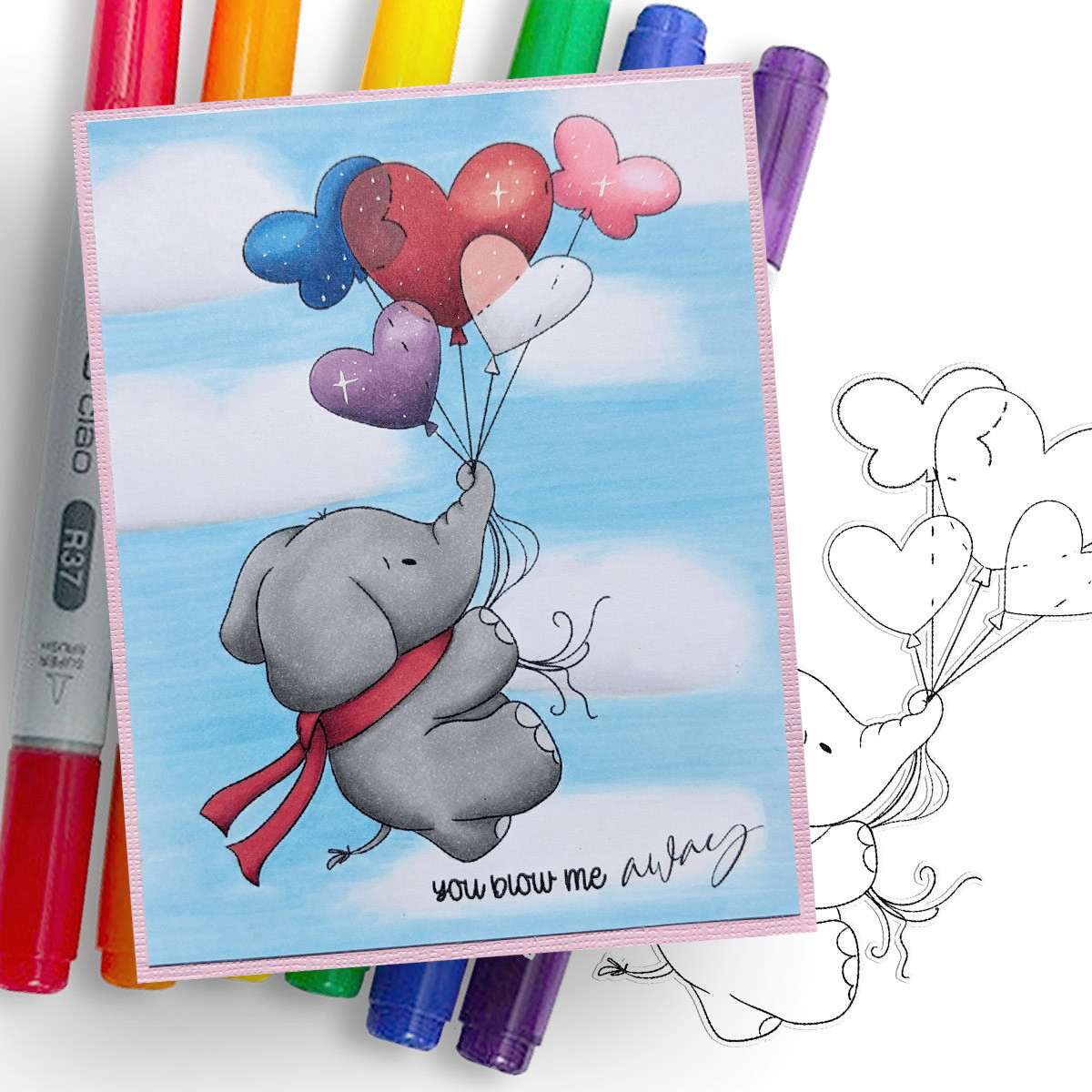 Flying Balloons elephant colour clipart printable digital stamp for ...