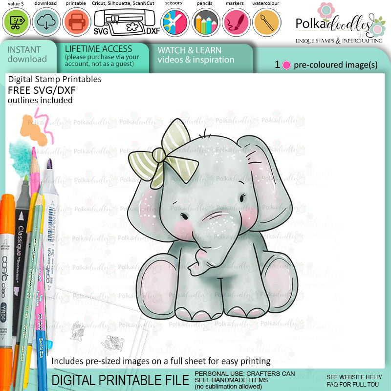 Flying Balloons elephant colour clipart printable digital stamp for ...