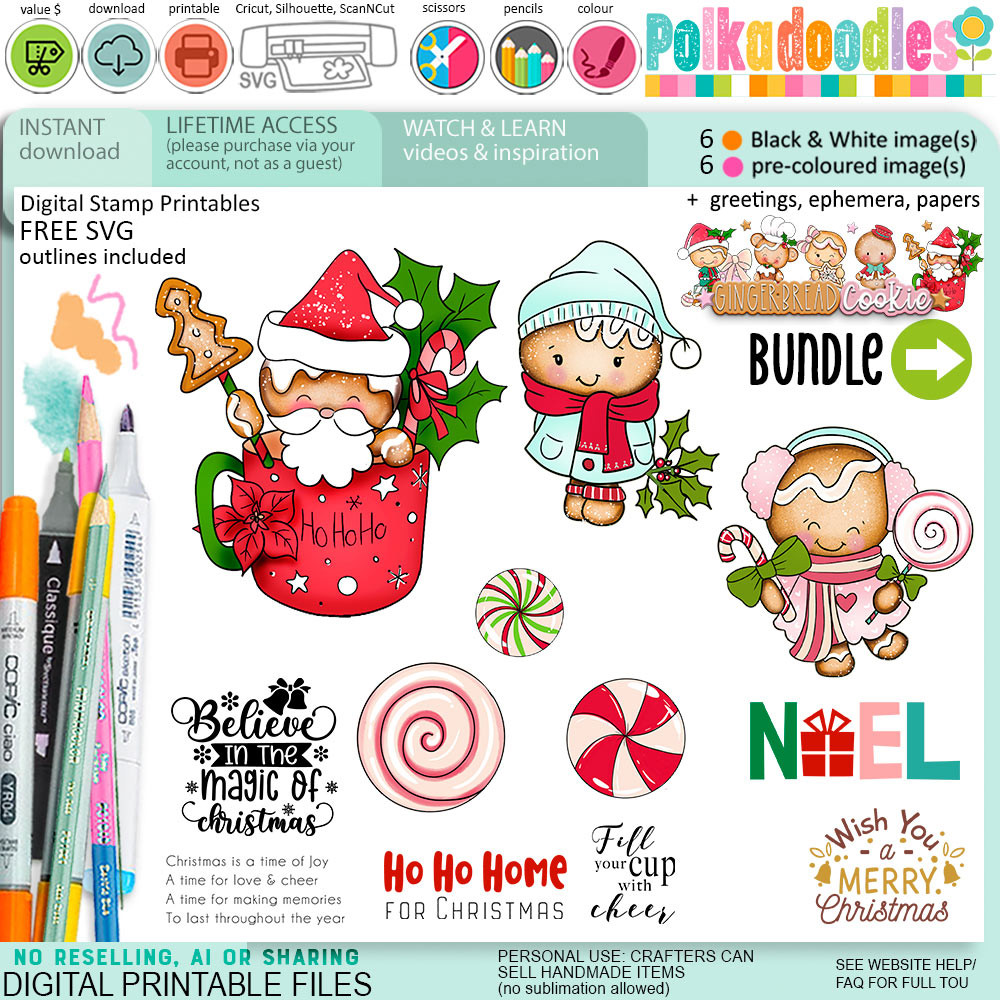 Cosy Gingerbread Cookie Christmas digistamp clipart digital stamps ...