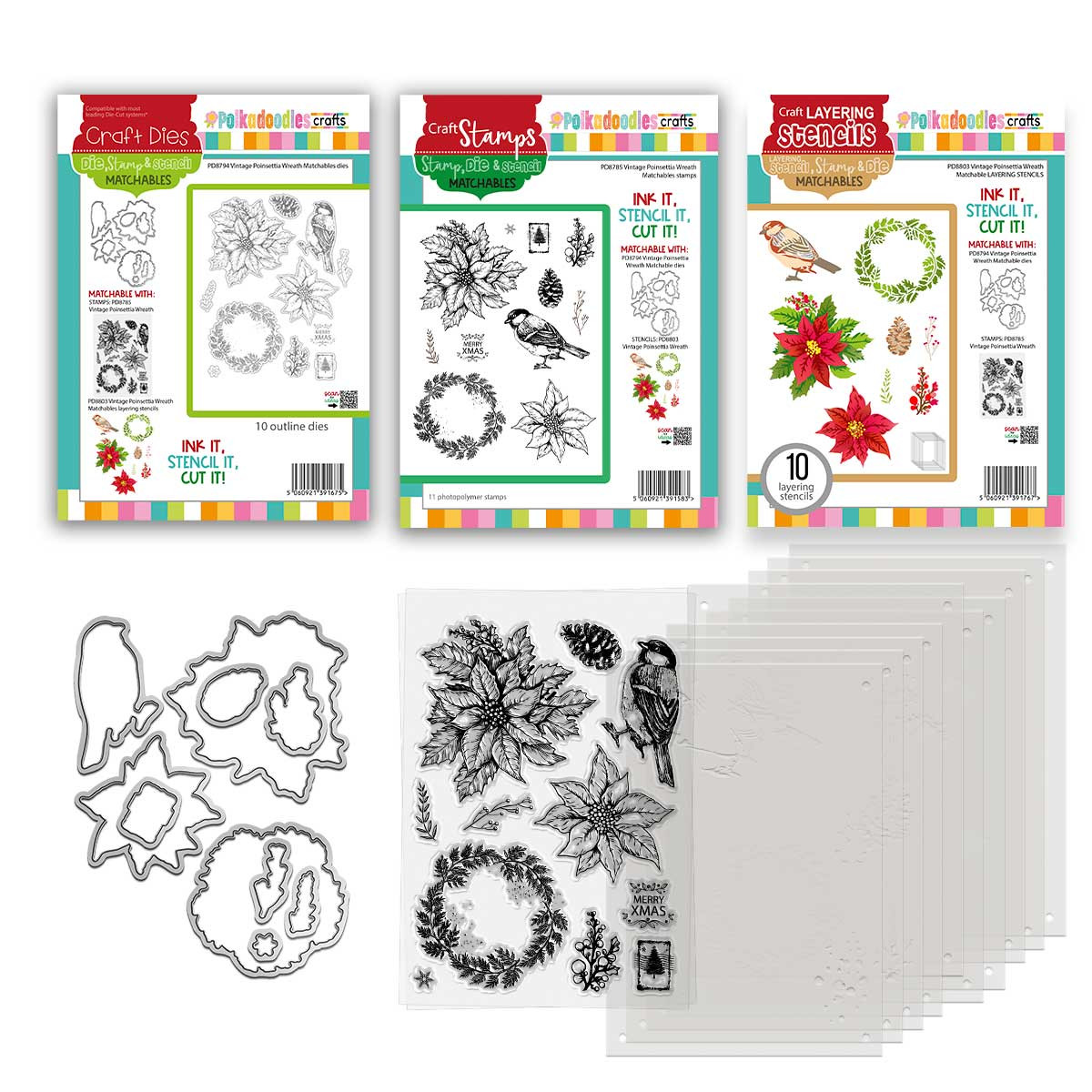 Vintage Christmas Stag craft stamps, outline dies and layering stencils