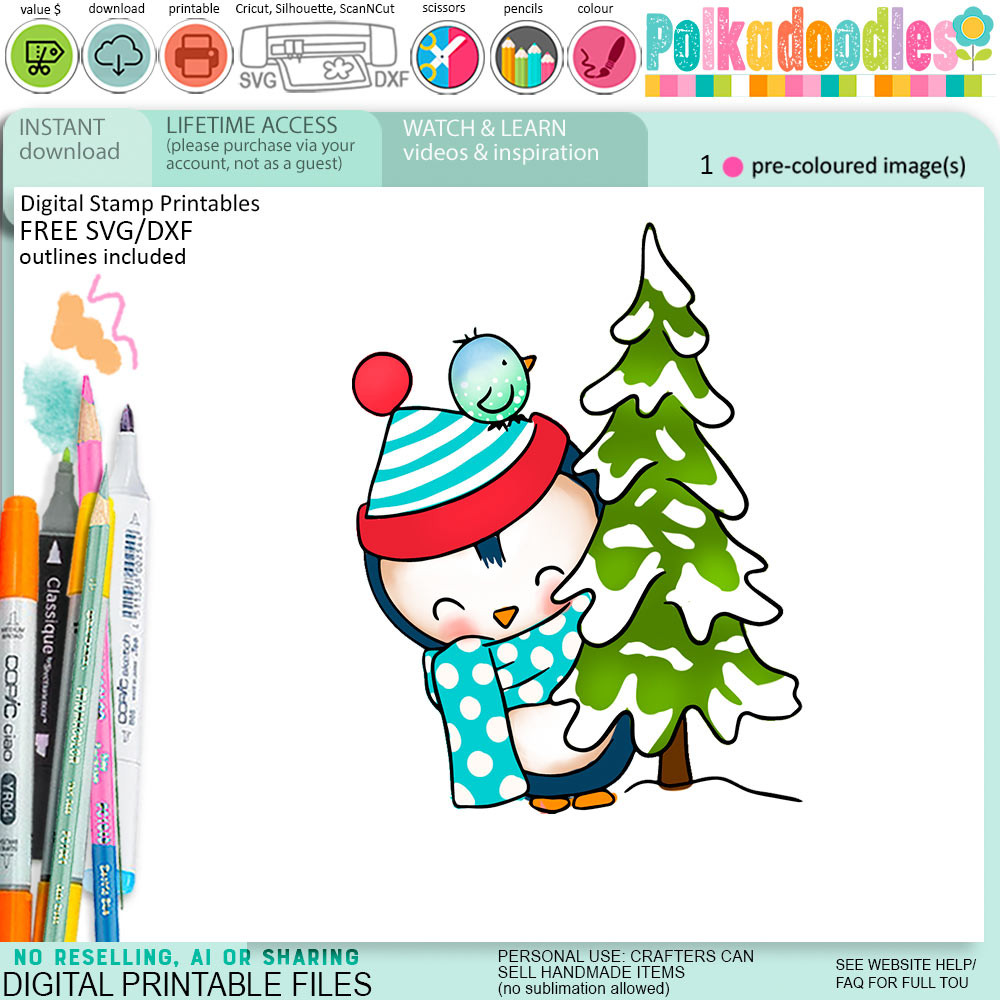 Card making Printables - Christmas holiday printables - Theo Penguin ...