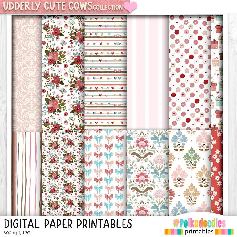 Printable ephemera - Udderly Cute love digital papers for Card Making ...