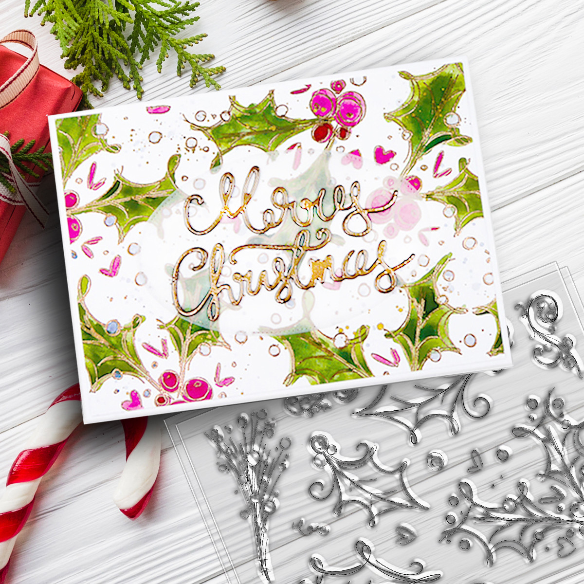 Ho Ho Holly - 11 Clear Polymer stamps - Polkadoodles card making craft ...