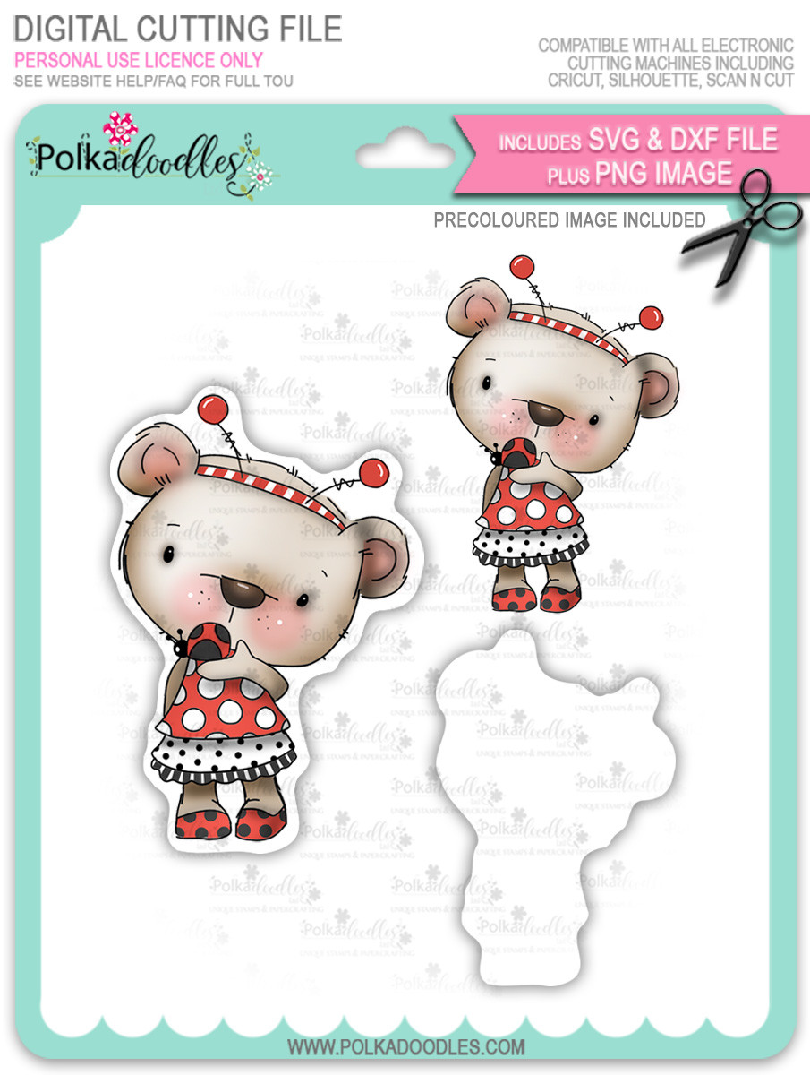 Bella Bear Ladybug - Precoloured digi stamp, SVG/DXF Cutting File ...