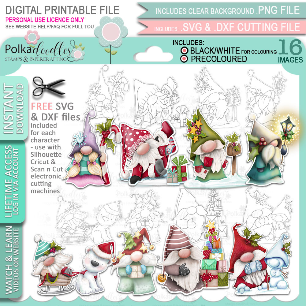 Card making Printables - Christmas holiday printables - Gnome Festive ...